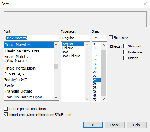 Font dialog box
