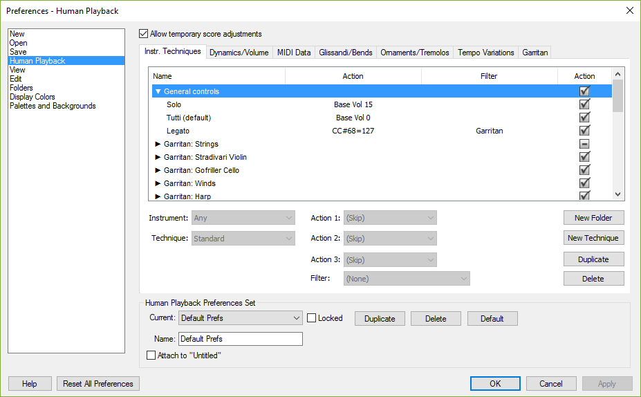 Preferences dialog box