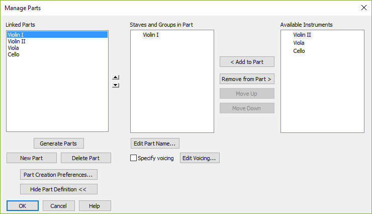 Manage Parts dialog box