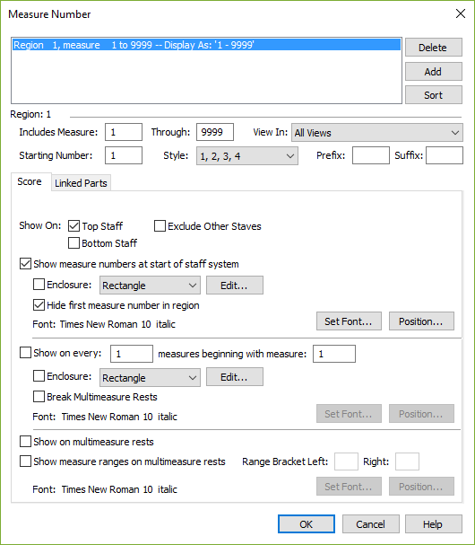 Measure Number dialog box