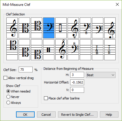 Mid-Measure Clef dialog box
