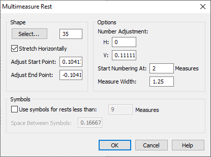 Multimeasure Rest dialog box
