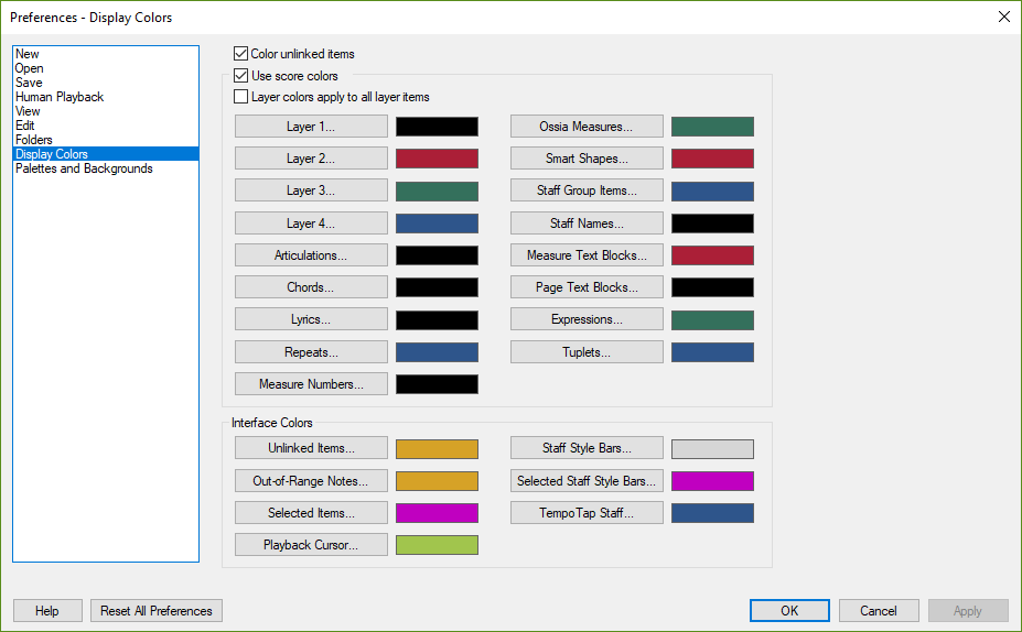 Preferences dialog box