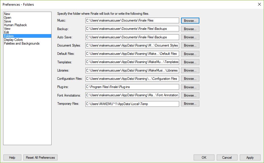 Preferences dialog box