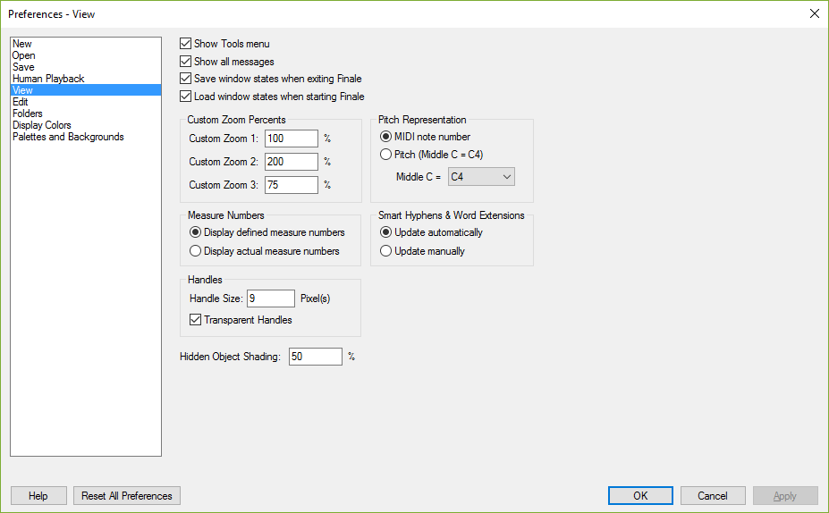 Preferences dialog box