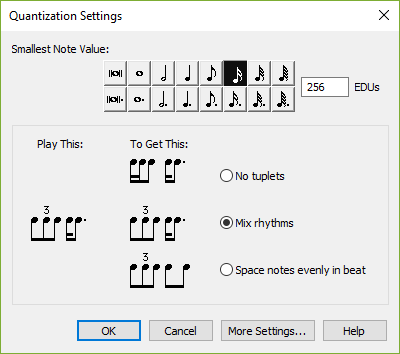 Quantization Settings dialog box