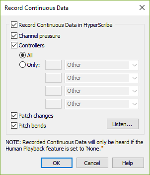 Record Continuous Data dialog box