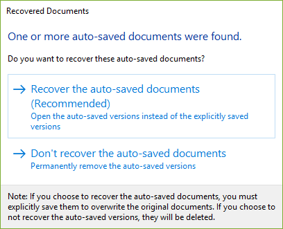 Recovered Documents dialog box