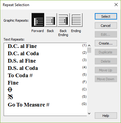 Repeat Selection dialog box