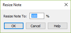 Resize Note dialog box