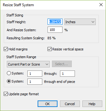 Resize Staff System dialog box