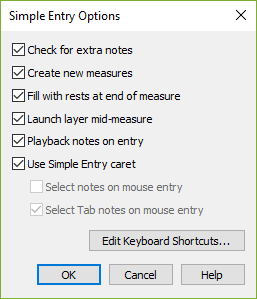 Simple Entry Options dialog box