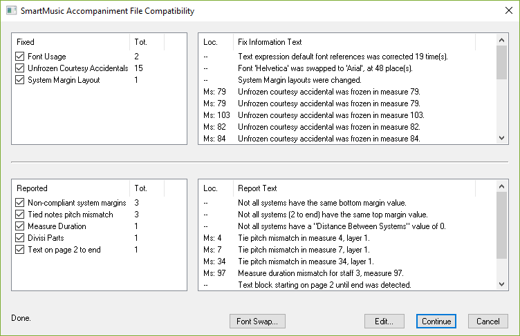 SmartMusic Accompaniment File Compatibility dialog box