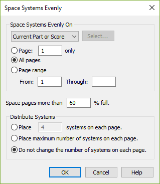 Space Systems Evenly dialog box