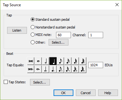 Tap Source dialog box