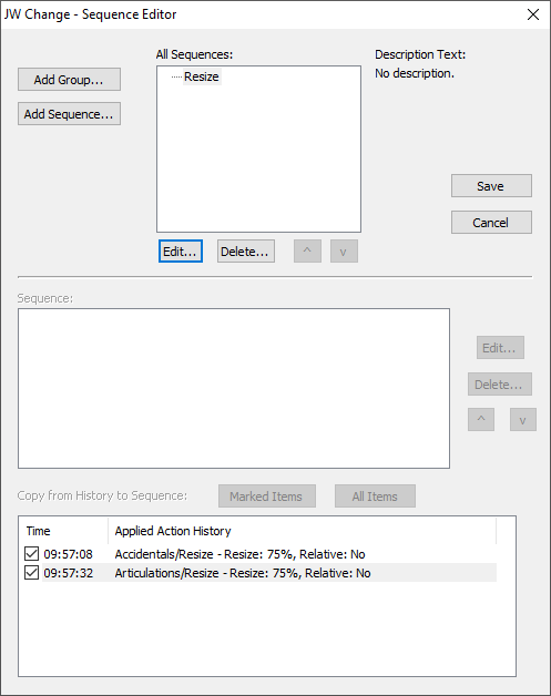 JW Change Sequence Editor Dialog Box