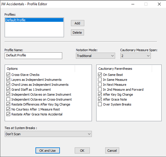 JW Accidentals Profile Editor Dialog Box