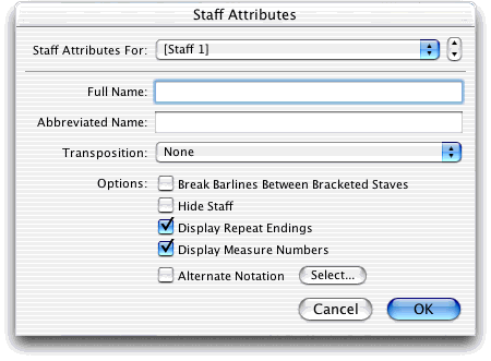 Staff Attributes dialog box