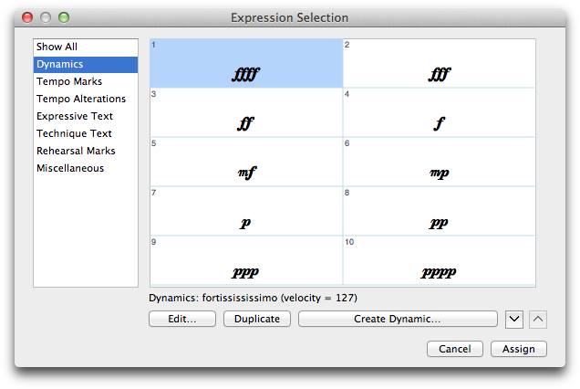 Expression Selection dialog box