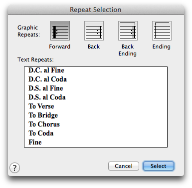 Repeat Selection dialog box
