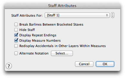 Staff Attributes dialog box