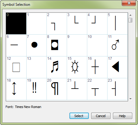 Symbol Selection dialog box