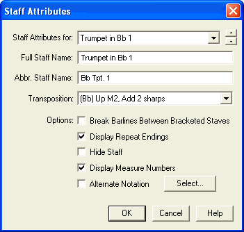 Staff Attributes dialog box